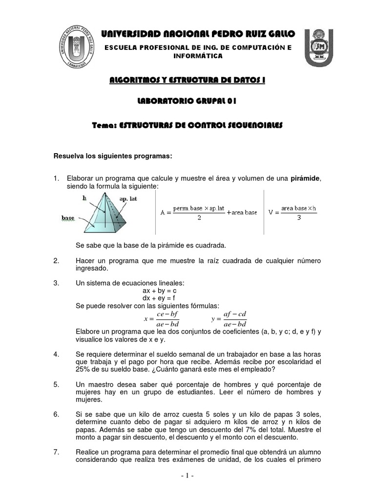 Laboratorio 01 - Estructuras Secuenciales - AyEDI - 2020-II | PDF ...
