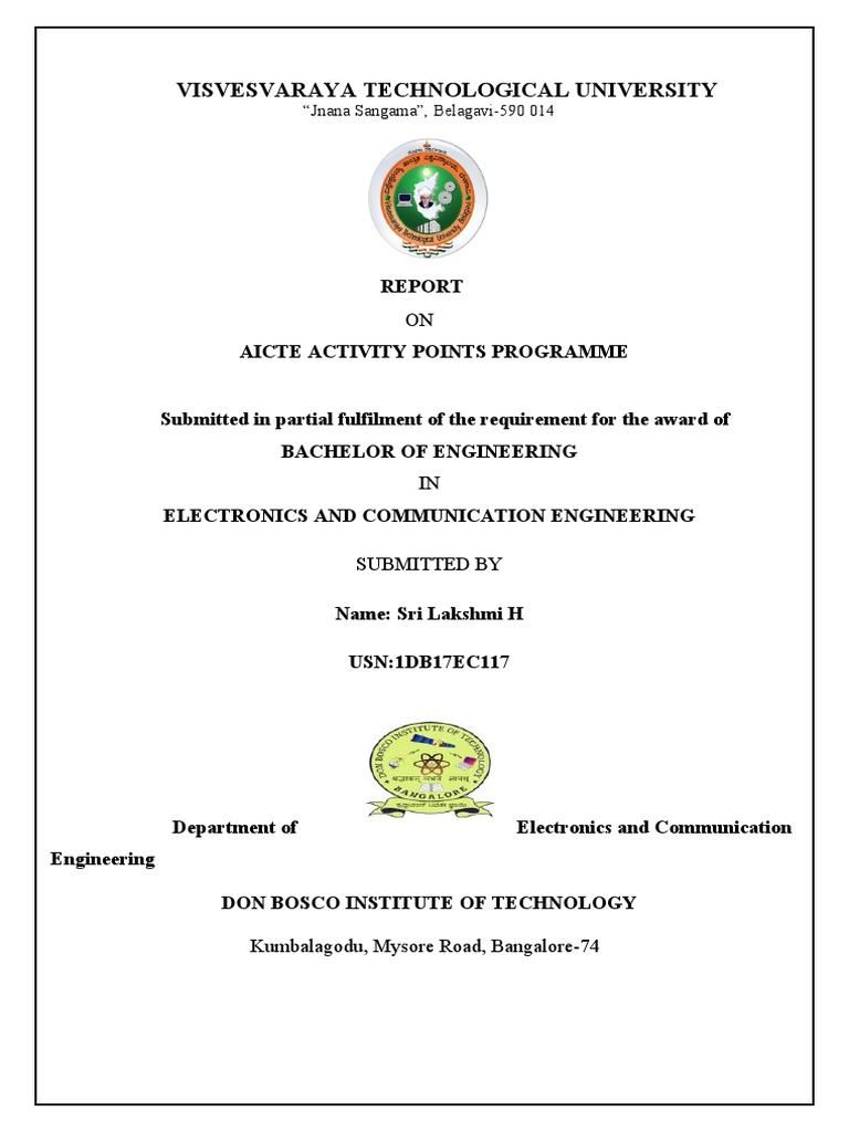 Visvesvaraya Technological University: ON Aicte Activity Points ...