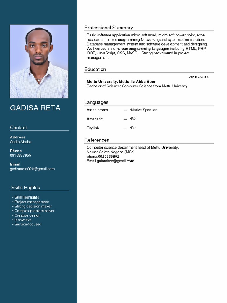 Gadisa Reta CV | PDF | Computer Engineering | Technology Development