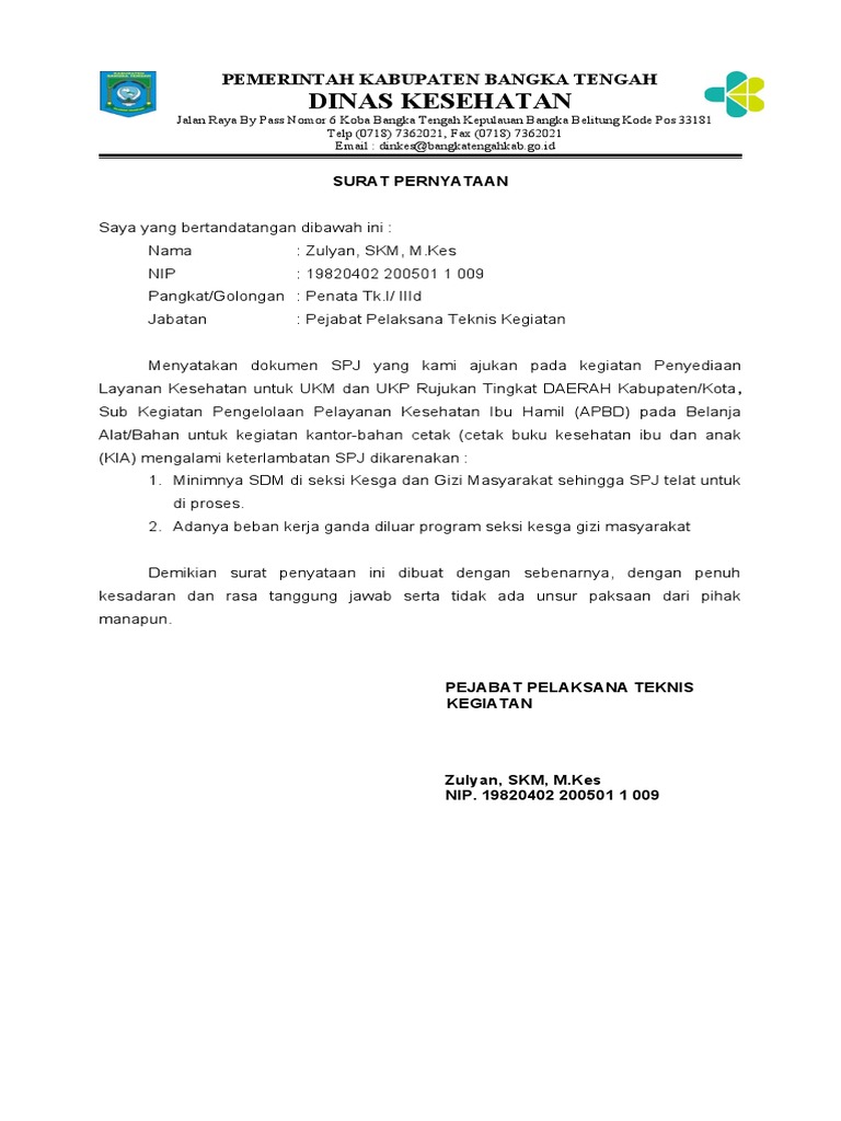 Surat Pernyataan Keterlambatan SPJ | PDF