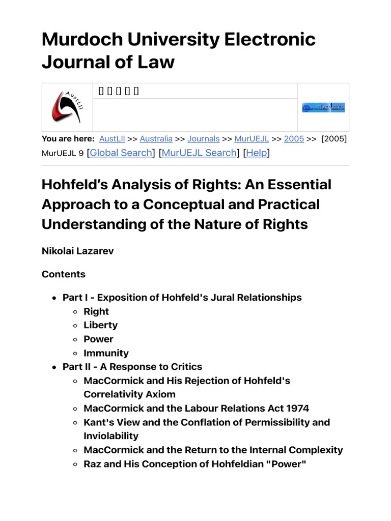 Hohfeld's Analysis of Rights - An Essential Approach To A Conceptual ...