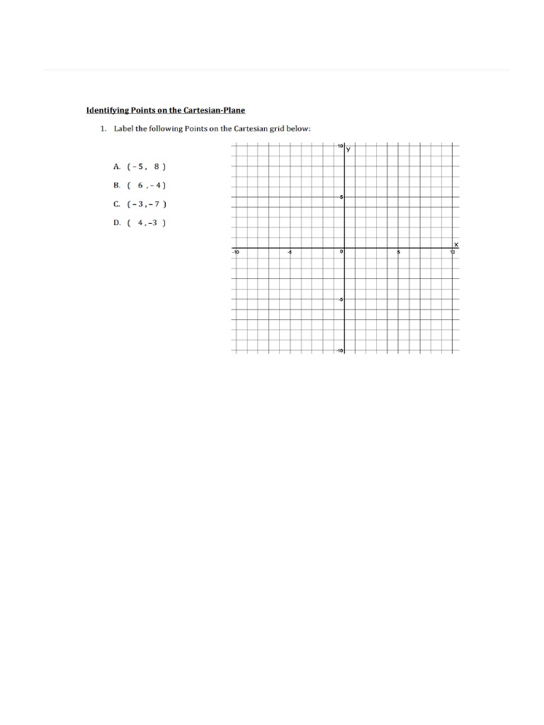 Points On The Cartesian Plane PRACTICE | PDF