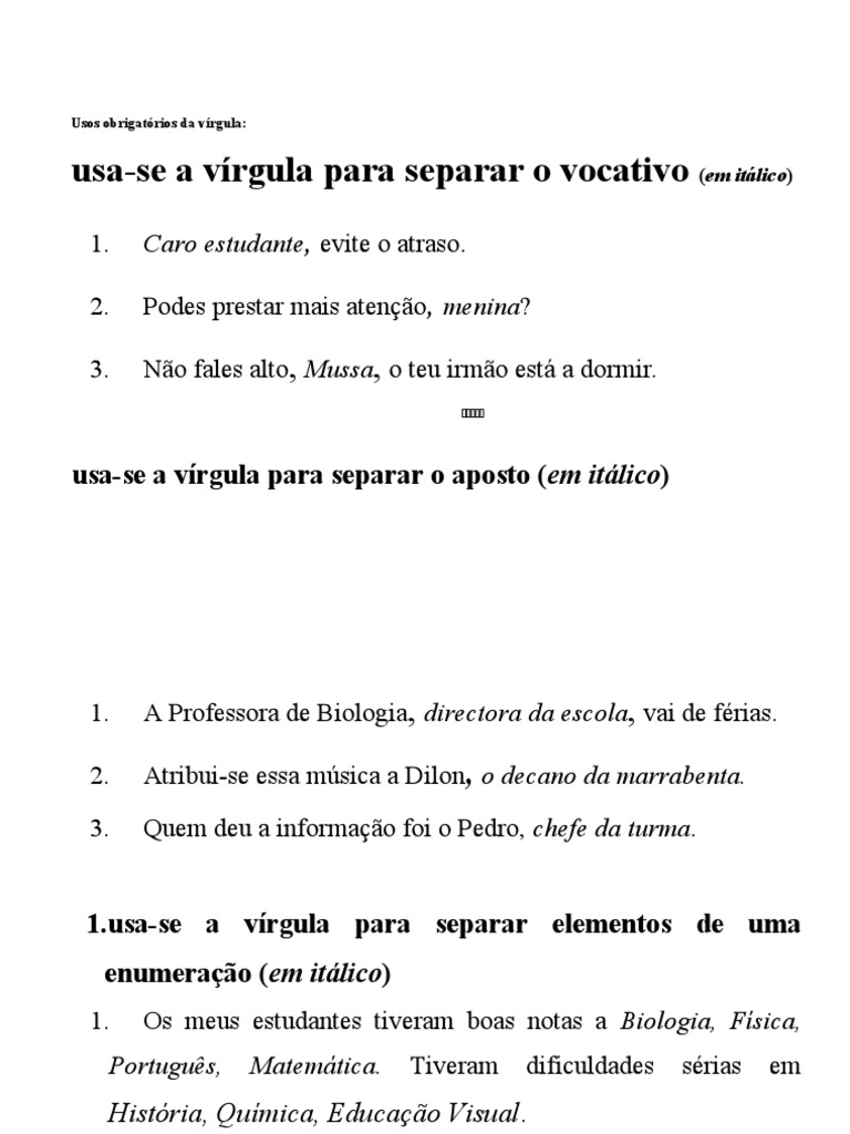Usos da vírgula na língua portuguesa | PDF | Portugal | Linguística