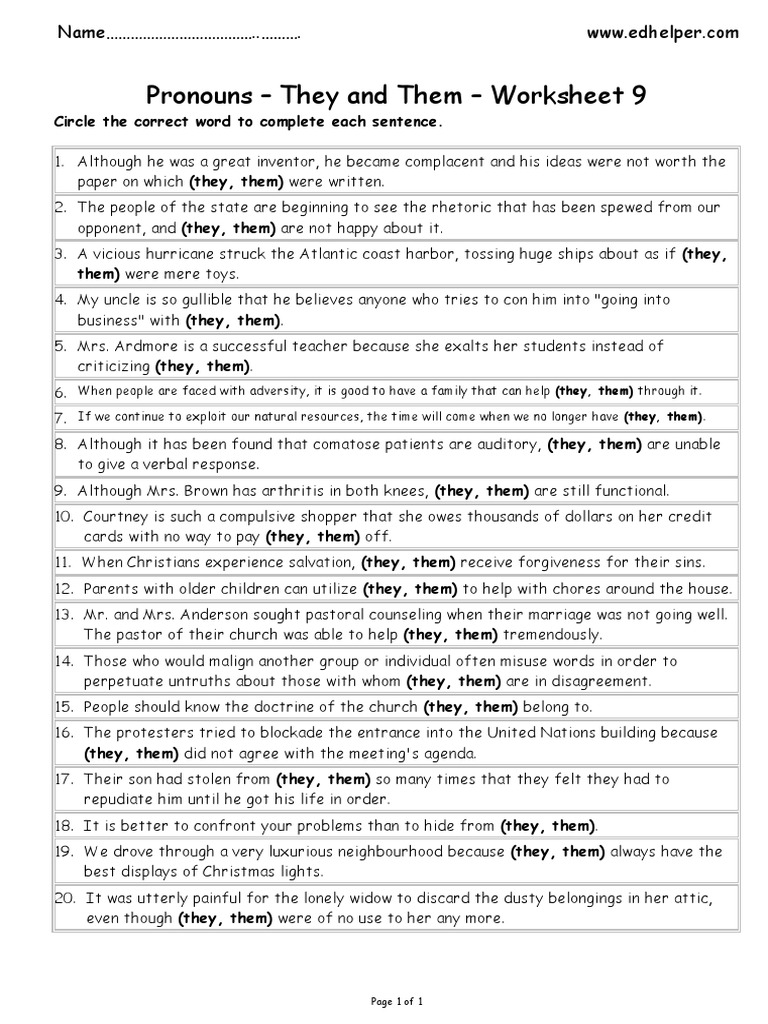 They and Them Pronouns Worksheet | PDF | History | Religion & Spirituality