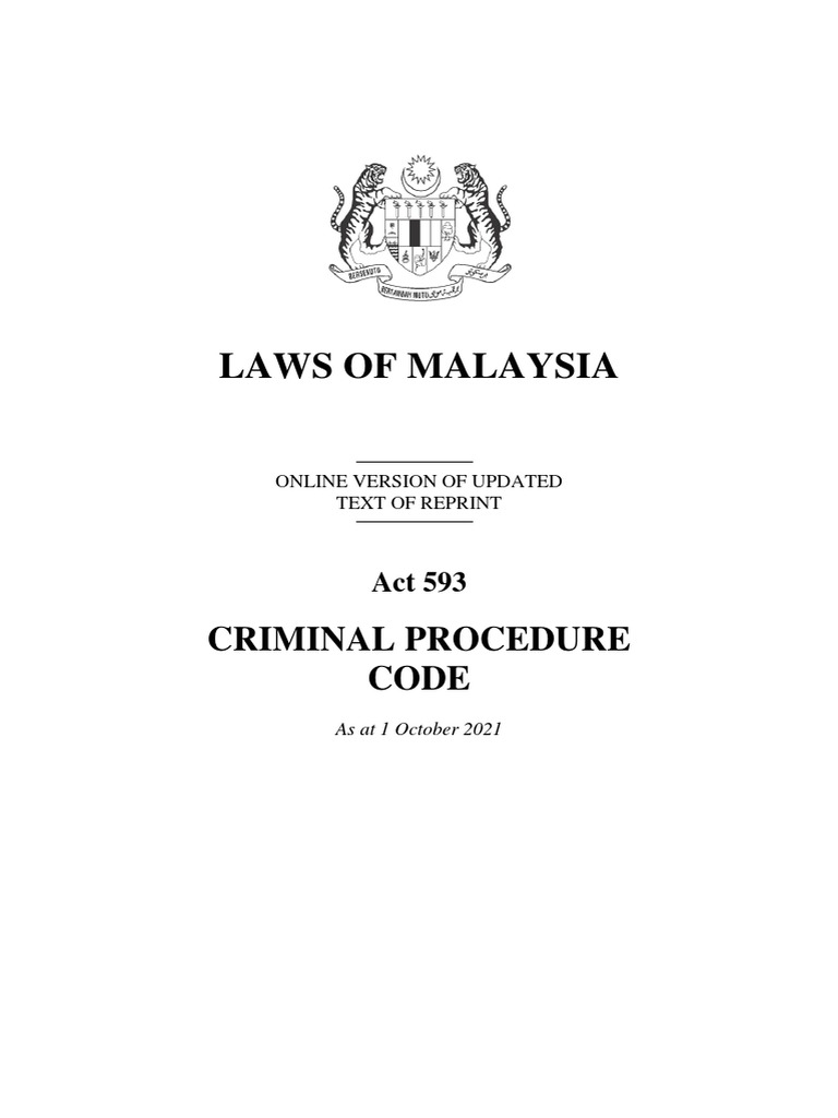 Act 593 - Criminal Procedure Code - 18.10.2021 | PDF | Bail | Criminal ...