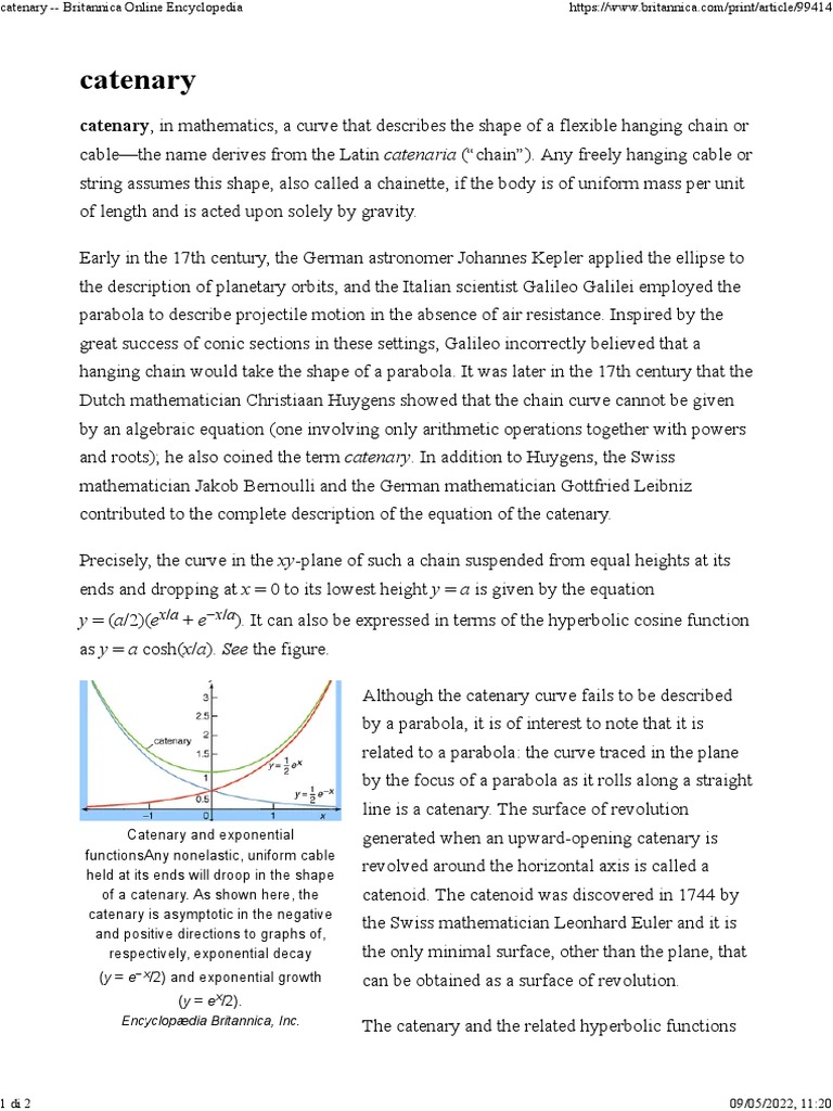 Catenary - Britannica Online Encyclopedia | PDF | Differential Geometry ...