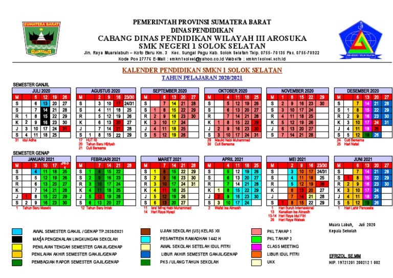 Kalender Pendidikan SMKN 1 Solsel TP 2020-2021 | PDF