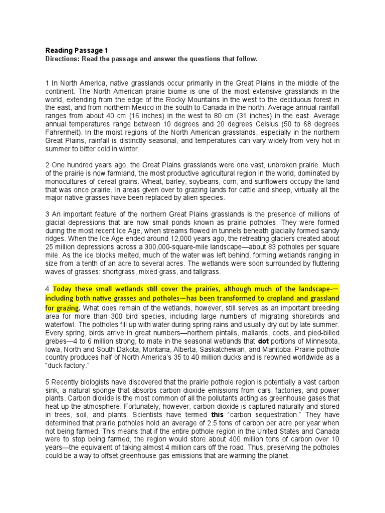 Reading Passage 1: Directions: Read The Passage and Answer The ...