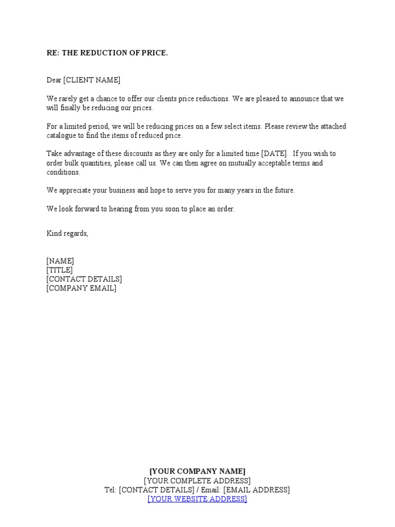 Price Reduction Announcement for Clients | PDF | Law | Career & Growth
