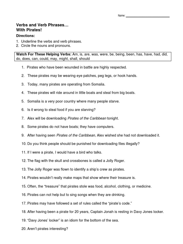 E Reading Worksheets - Verbs and Verb Phrases | PDF