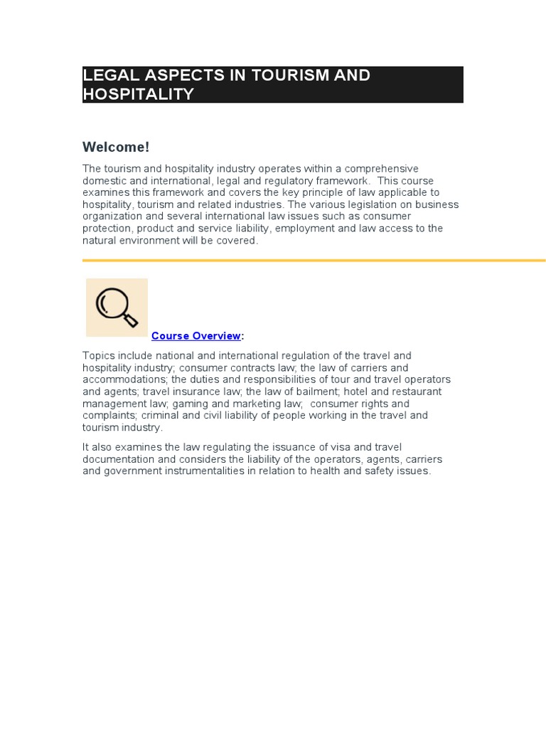 Legal Aspects in Tourism and Hospitality | PDF