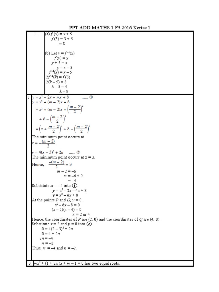 Jawapan PPT Add Maths 1 f5 2016 Kertas 1 | PDF | Mathematics ...