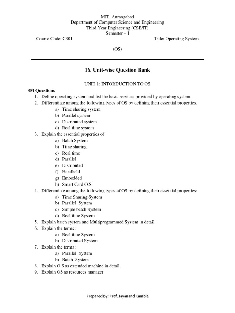 Unit-Wise Question Bank: 8M Questions | PDF | Operating System | File System