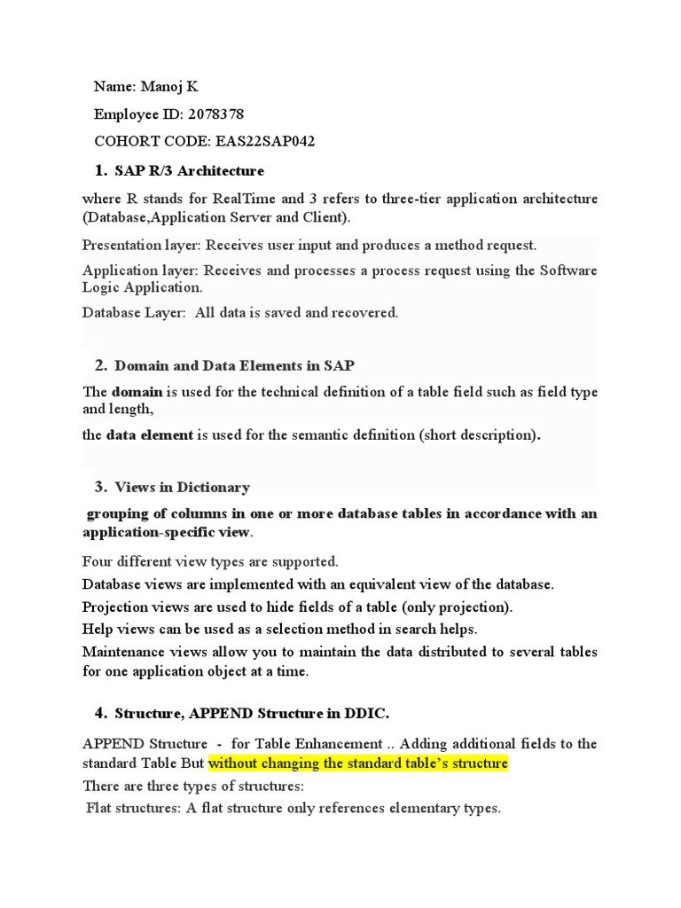SAP R/3 Architecture: Domain and Data Elements in SAP | PDF | Databases | Database Index