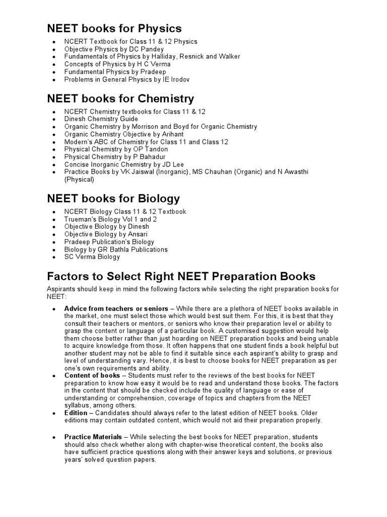 NEET Books For Physics | PDF | Textbook | Learning
