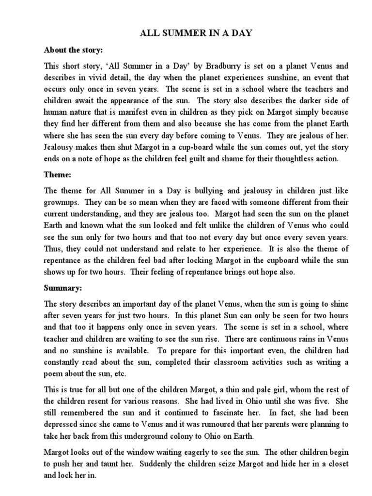 All Summer in A Day | PDF | Sun | Venus
