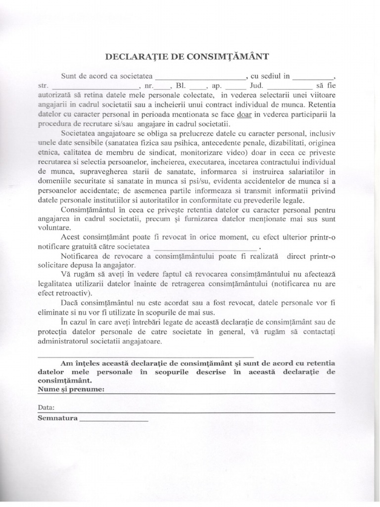 Declaratie de Consimtamant | PDF