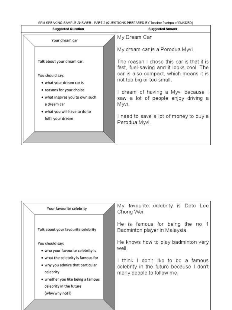 SPM Speaking Sample Answers | PDF | Foods
