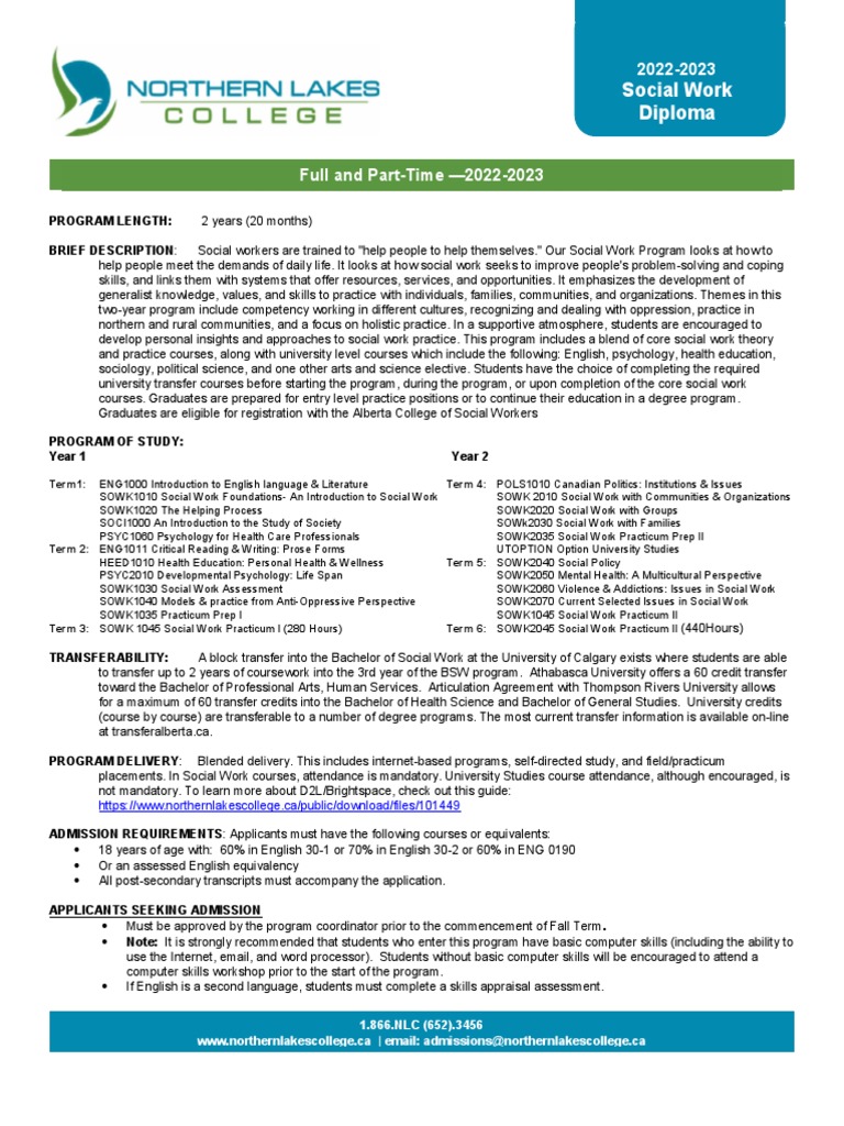 Social Work Diploma 2022-23 | PDF | Social Work | Bachelor's Degree