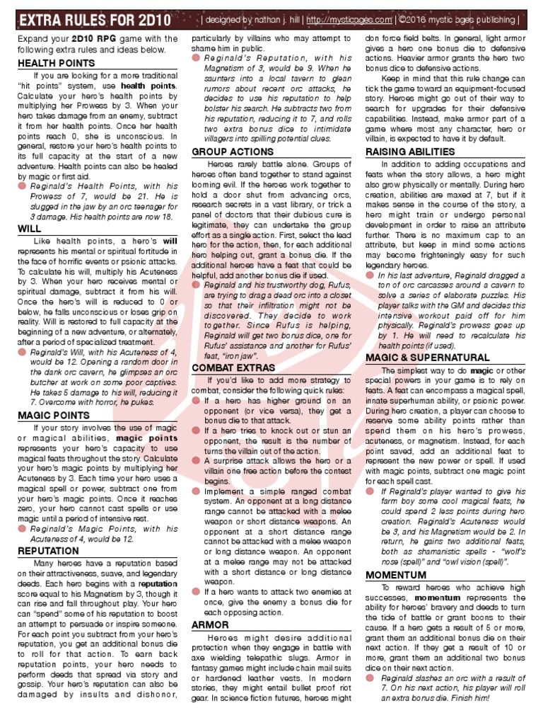 Health Points: 2D10 RPG Game With The | PDF | Hero