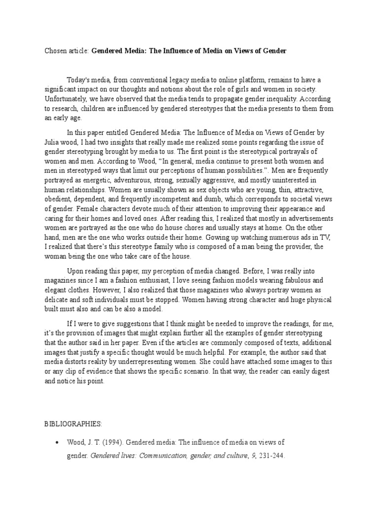 Gendered Media: The Influence of Media On Views of Gender | PDF ...