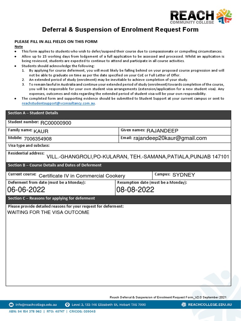 Student Deferment Request Form | PDF | Travel Visa | Justice