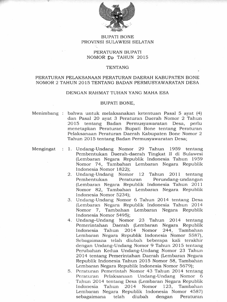 Peraturan Bupati Bone Nomor 50 Tahun 2015 Tentang Peraturan Pelaksanaan Perda Kab. Bone Nomor 2 ...
