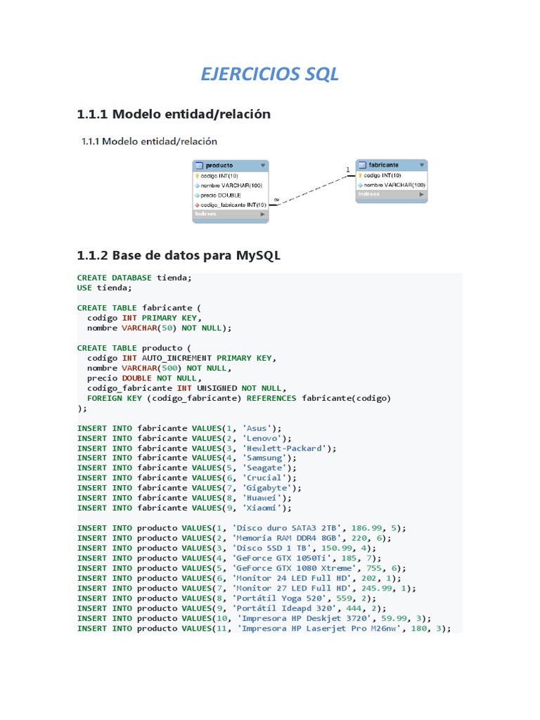 Ejercicios SQL | PDF | SQL | Bases de datos