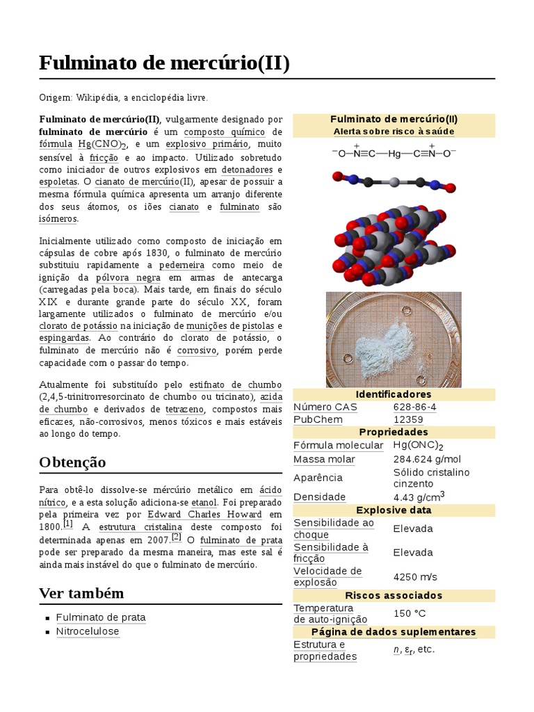 Fulminato de Mercúrio (II) | PDF | Substancias Químicas | Ciências Físicas