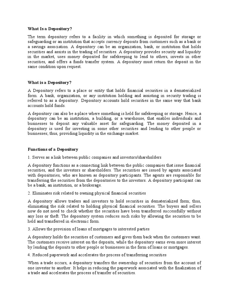 What Is A Depository? | PDF | Securities (Finance) | Banks