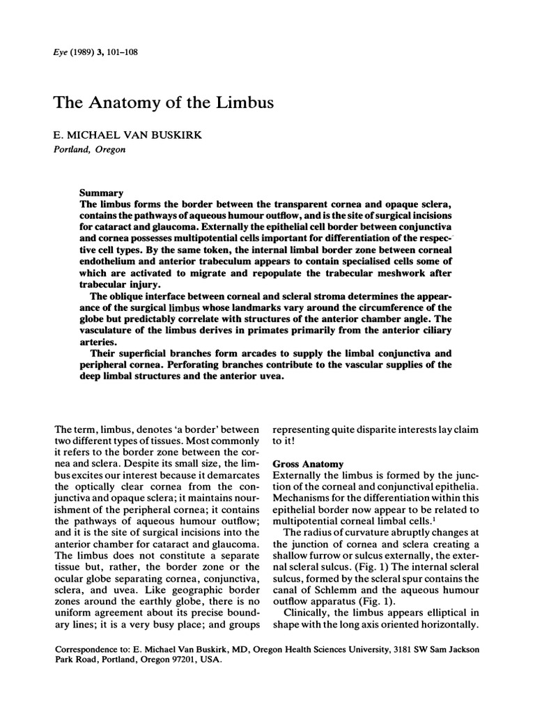 The Anatomy of The Limbus | Download Free PDF | Cornea | Glaucoma