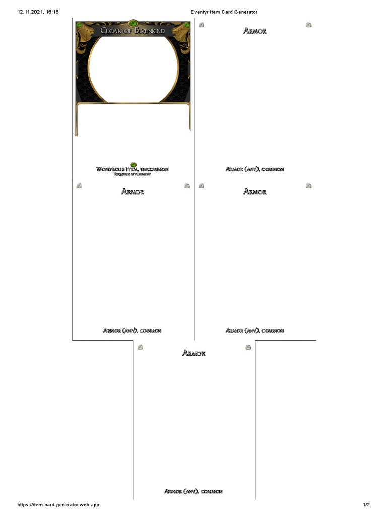 Eventyr Item Card Generator | PDF