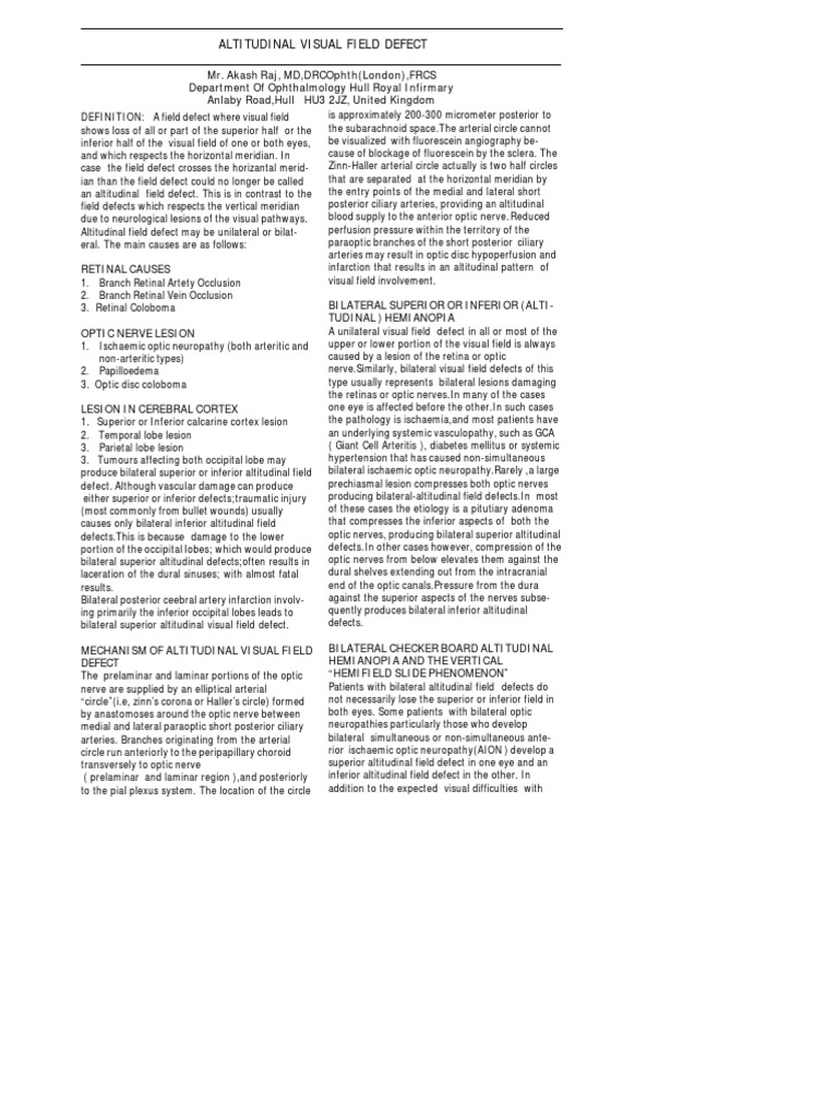 Altitudinal Visual Field Defects Explained | PDF | Occipital Lobe ...