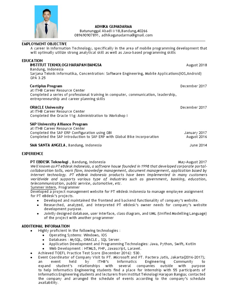 CV - Adhika Gunadarma | PDF | Oracle Corporation | Computer Engineering
