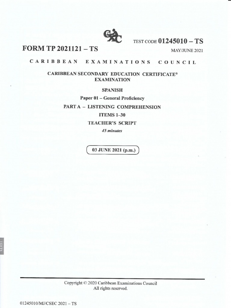 CSEC Spanish Teacher's Script - 2021 | PDF