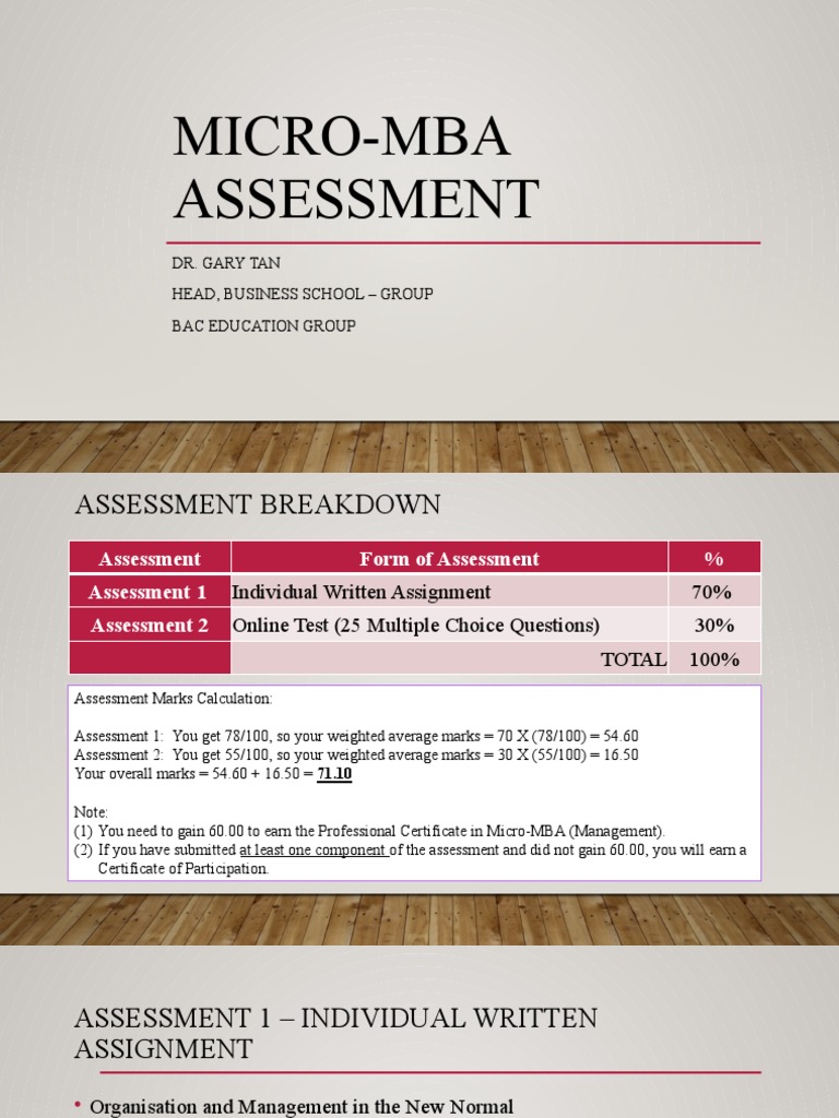 Micro-Mba Assessment: Dr. Gary Tan Head, Business School - Group Bac ...