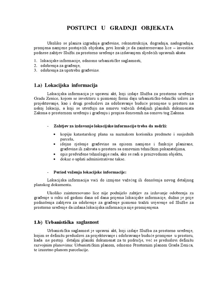 Postupci U Gradnji Objekta | PDF