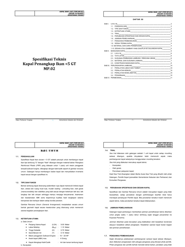 Spesifikasi Teknis Kapal Ikan Ukuran 5 GT | PDF
