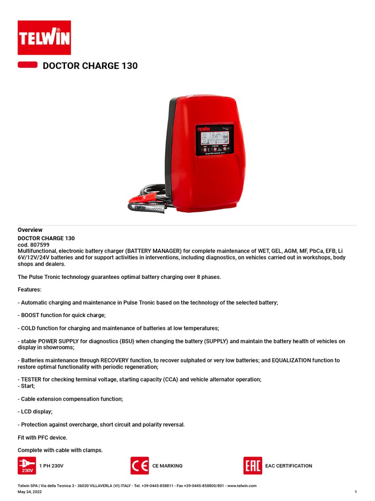 e Doctor Charge 130 | PDF | Battery Charger | Electrical Engineering