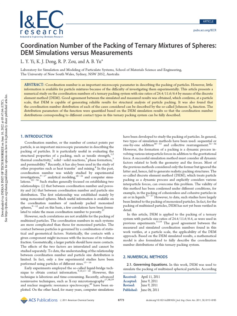 Coordination Number of The Packing of Ternary Mixtures of Spheres | PDF | Computer Simulation ...
