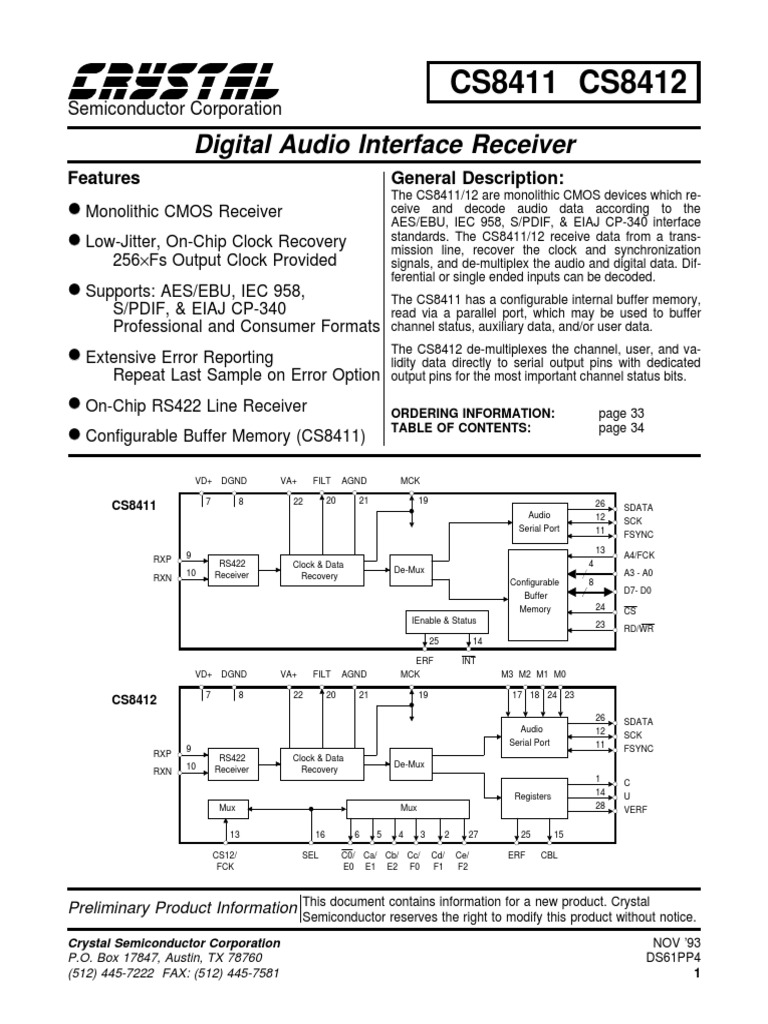 CS8411 CS8412: Digital Audio Interface Receiver | PDF | Detector (Radio ...