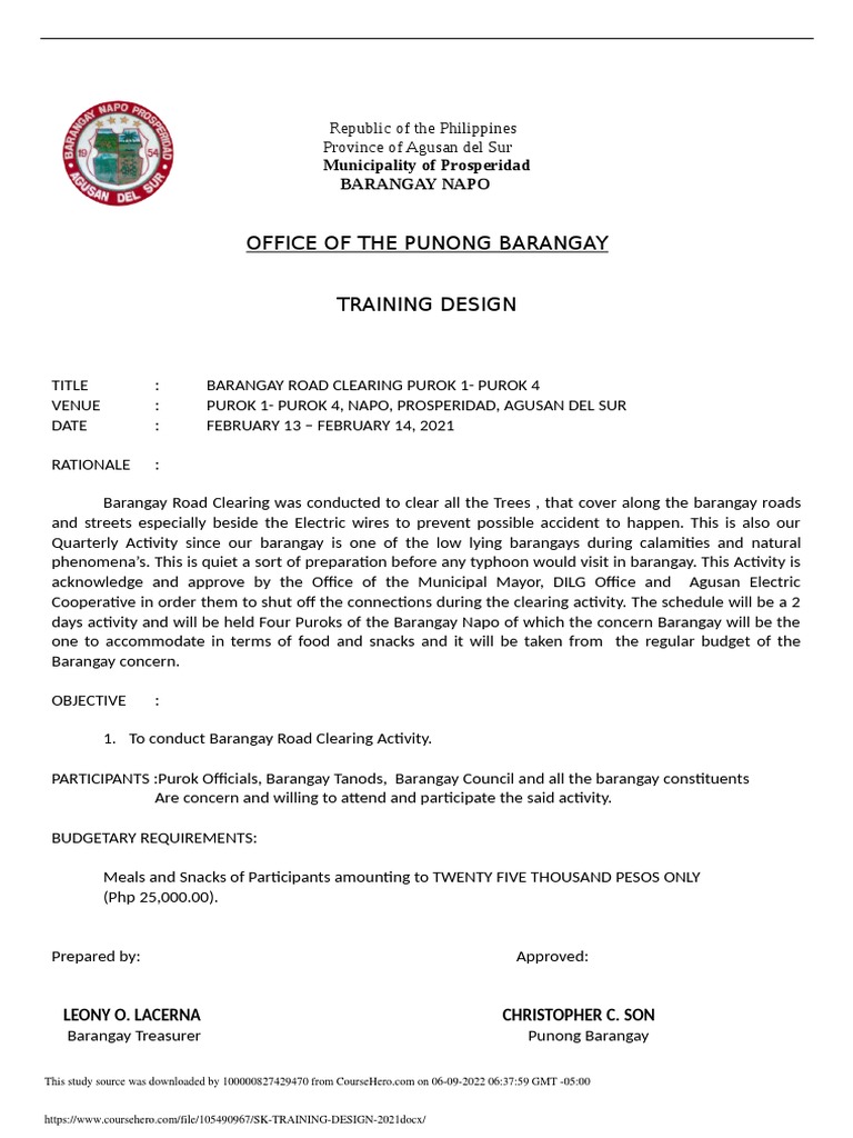Office of The Punong Barangay Training Design | PDF
