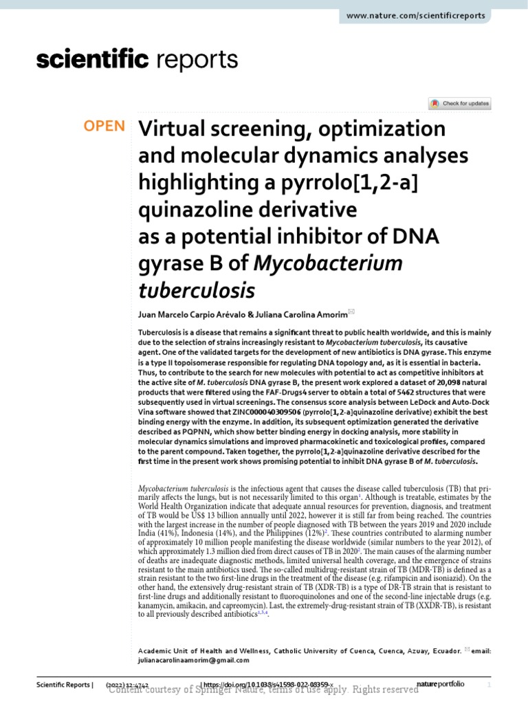 Virtual Screening Optimization and Molecular Dynam | PDF | Tuberculosis ...