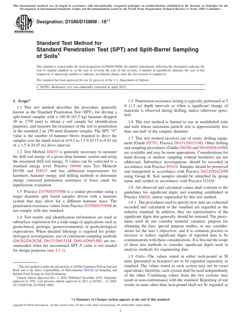 Standard Test Method For Standard Penetration Test (SPT) and Split ...