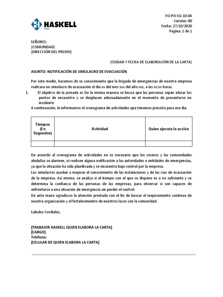Fo-Po-Sg-10-04 Formato de Notificacion de Simulacro | PDF