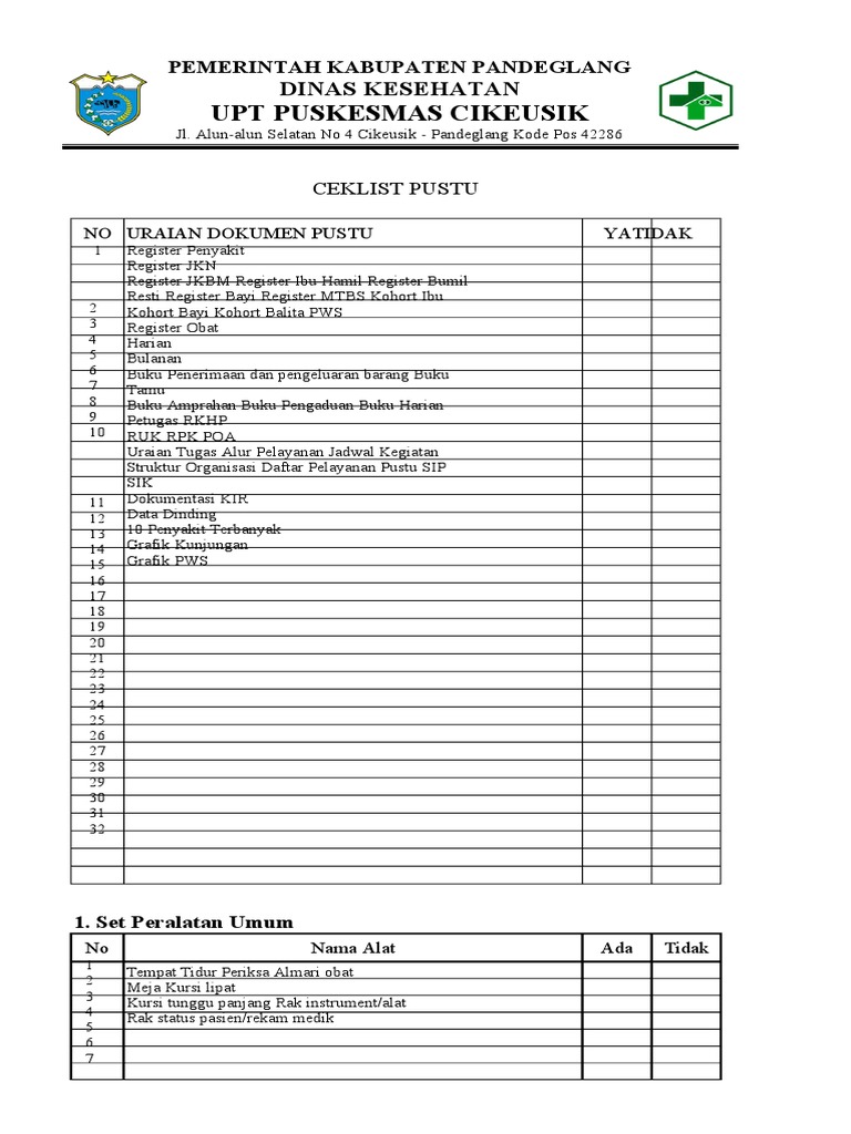 CEKLIST PERALATAN DAN ALAT | PDF