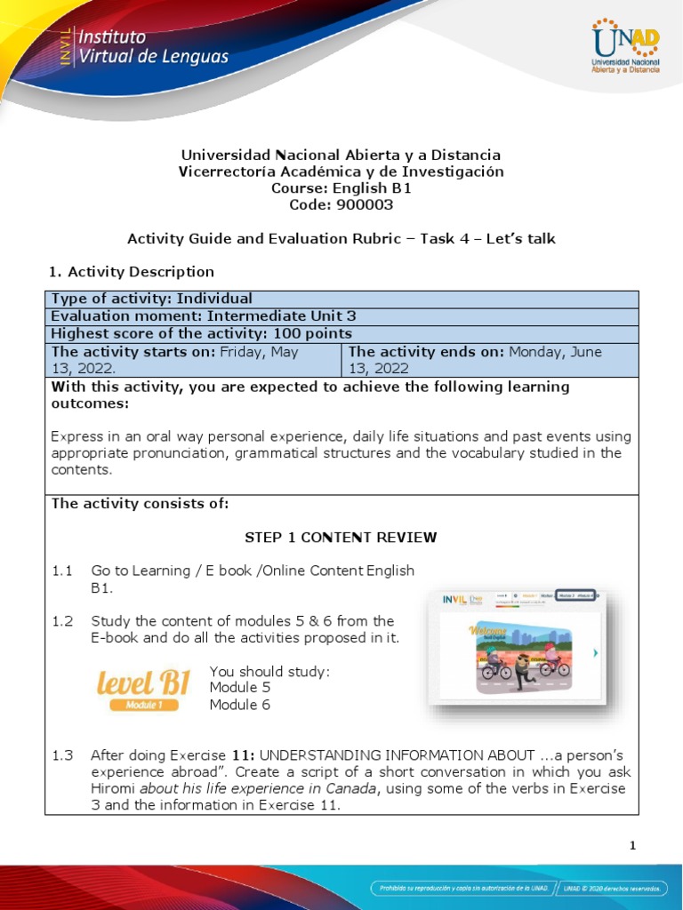 Activities Guide and Evaluation Rubric - Unit 3 - Task 4 - Lets Talk ...
