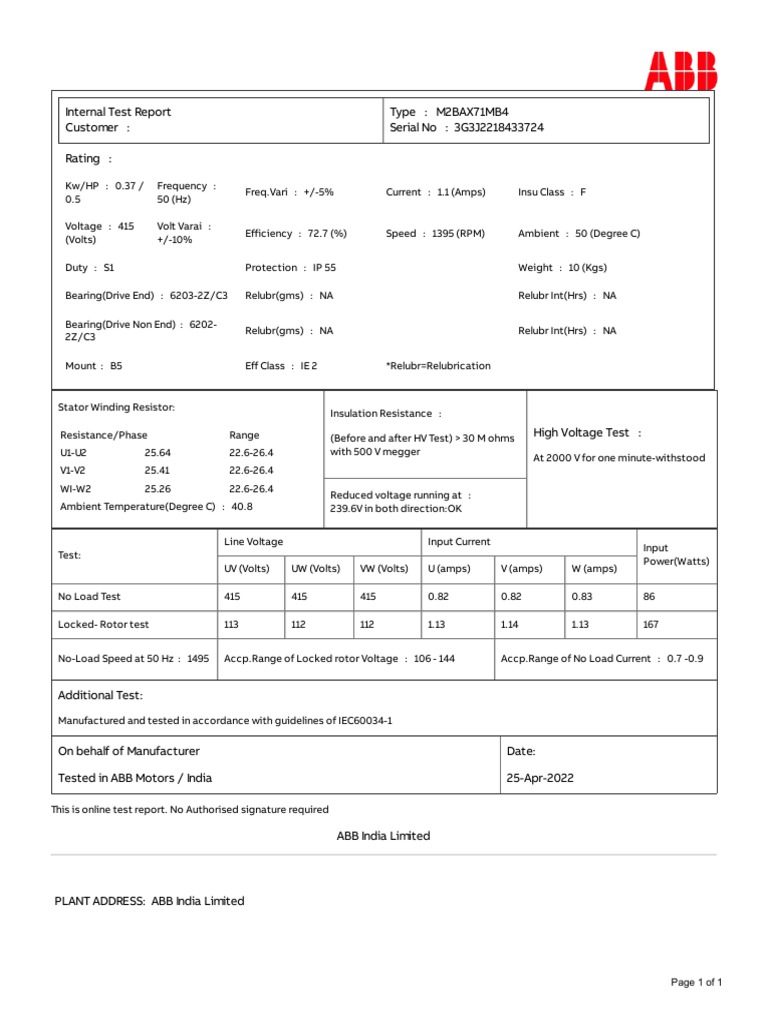 Internal Test Report Motor Performance | PDF | Electric Motor | Amplifier