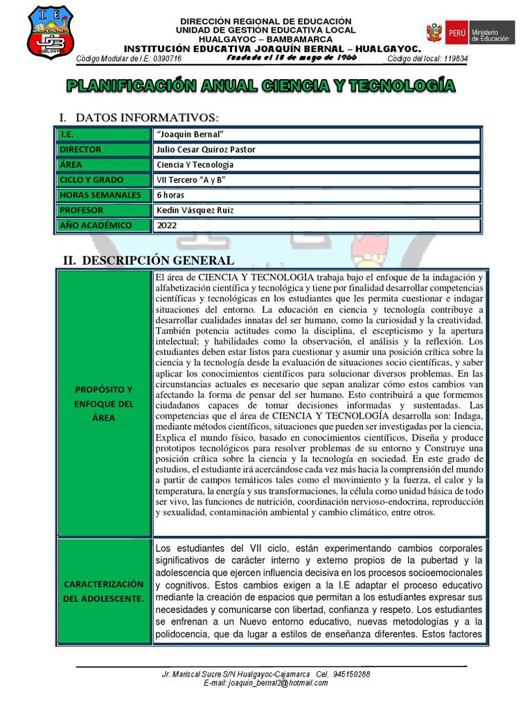 Programación Anual Cyt 3 2022 | PDF | Plan de estudios | Aprendizaje