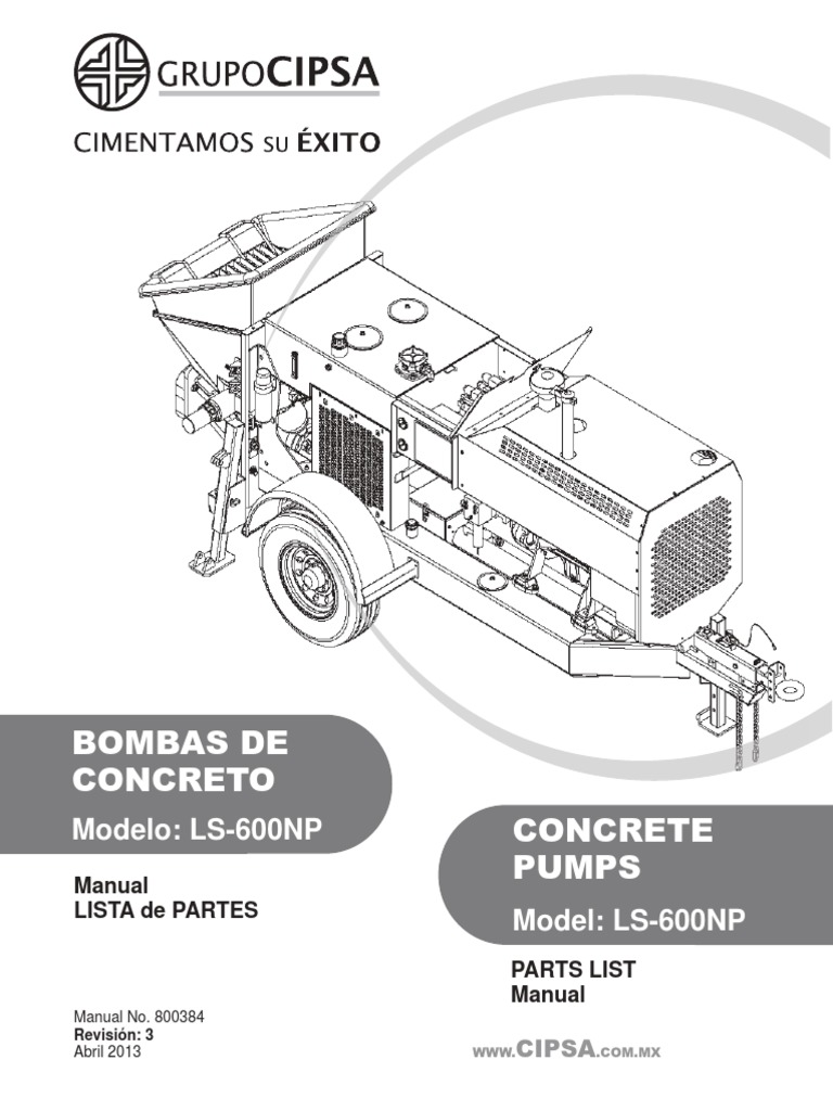 Parts List and Assembly Manual for CIPSA LS-600NP Concrete Pump | PDF ...